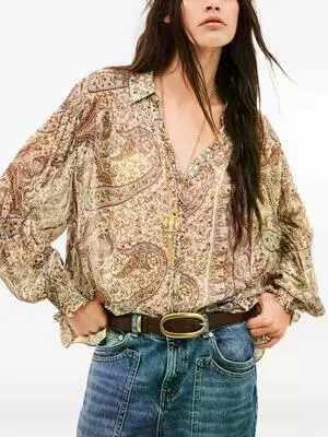 Ba&sh Paisley-print Smocked-cuff Shirt