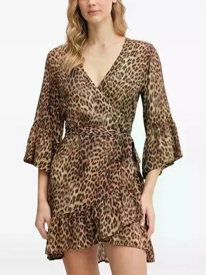 Melissa Odabash Tegan Cheetah-print Ruffled Mini Dress - Brown