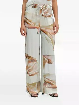 ISABELLE BLANCHE Abstract-print Drawstring-waist Trousers - Neutrals