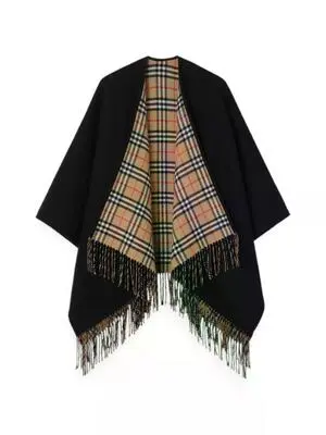 Burberry 双面两穿格纹羊毛斗篷 Black