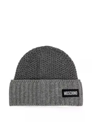 Moschino Logo-patch Waffle-knit Beanie Hat - Grey