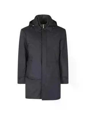 MOORER Hooded Single-breasted Jacket - Blue