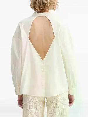 SESSUN Flores Open-back Embroidered-pocket Shirt