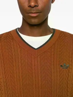 Adidas Cable Knit V-neck Sweater - Orange