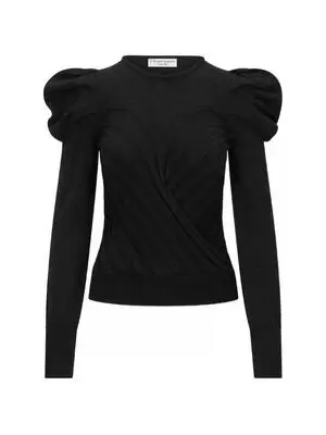 VIOLANTE NESSI Puffed-shoulder Ribbed-knit Sweater - Black