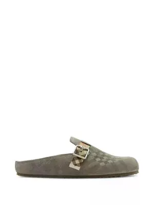 Burberry Suede Embossed Check Urchin Clogs - Grey
