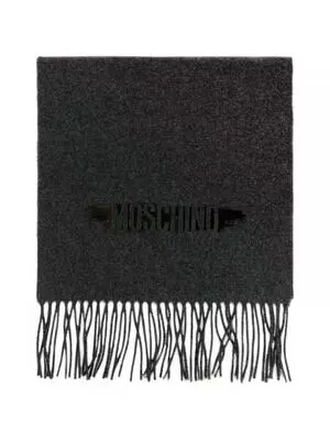 Moschino Logo-print Fringed Scarf - Grey