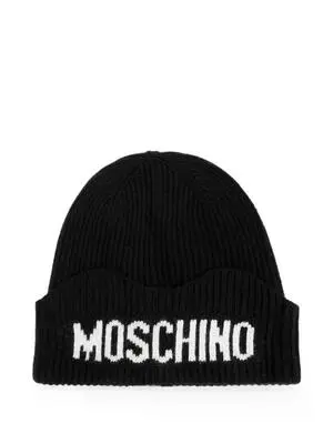 Moschino Logo-intarsia Ribbed Beanie Hat - Black