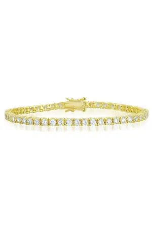 GENEVIVE Sterling Silver Plated With Clear Cubic Zirconia Tennis Bracelet - Gold