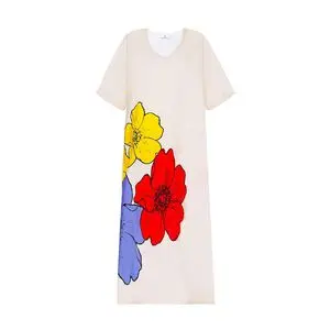 DHARA SHETH, DUBAI Blue / Red No Three Floral Art Cotton Kaftan Maxi Dress Red ,blue & Multicolor - Blue/red