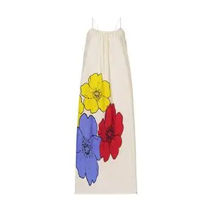 DHARA SHETH, DUBAI Blue / Red No. Three Floral Art Spaghetti Strap Cotton Maxi Dress Red,blue & Multicolor - Blue/red