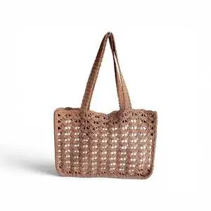 SPRINGMOONATELIER Handmade Crochet Tote Bag – Camel Shoulder Bag - Brown