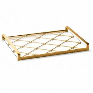 MARLETH Glass Lattice Tray Brass Frame - Gold