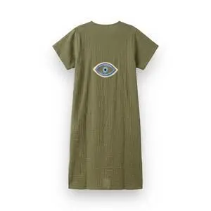 CASA DUNIYA Cotton Evil Eye Embroidery Soleil Swimsuit Cover-up - Green