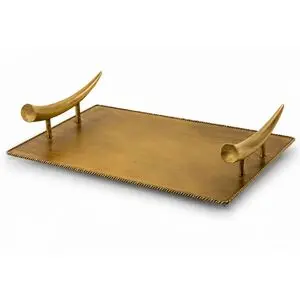 MARLETH Neutrals Rectangular Brass Tray Upcycled Horn Accents - Brown