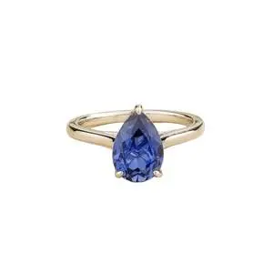 JUVETTI  Blue / Silver Pandal Pear Shape Blue Sapphire Cathedral Solitaire Ring In White Gold