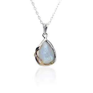 ISLA SILVER Gold / White / Silver Handmade Rainbow Moonstone Droplet Pendant Necklace - Gold/white/silver