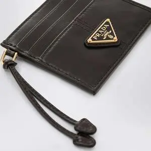 Prada Leather Card Holder In Dark With Triangle Logo