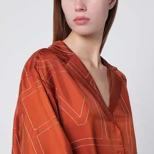 TOTEME Monogram Silk Shirt - Brown
