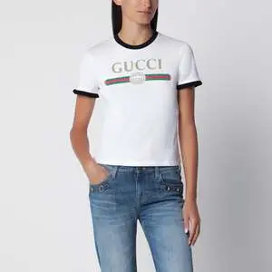 Gucci Cotton Jersey T-shirt With Web Print - White