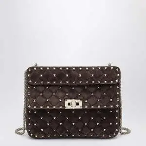 Valentino Garavani Rockstud Spike Medium Suede Shoulder Bag - Brown