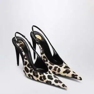 Saint Laurent Guermantes Leopard-print Slingback Pumps - Black