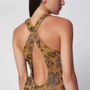 Saint Laurent Mini Dress In Gold Stretch Brocade