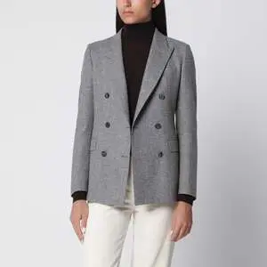 Tagliatore Double-breasted Jacket With Herringbone Pattern In Wool And Cashmere - Grey