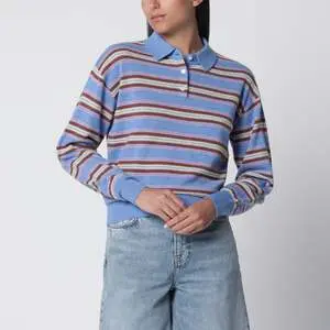 Guest In Residence Collegiate Stripe Polo Sweater Delft Blue - Multicolor
