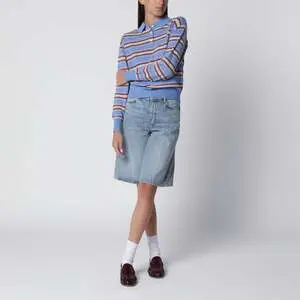 Guest In Residence Collegiate Stripe Polo Sweater In Delft Blue