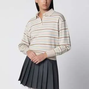 Guest In Residence Collegiate Stripe Polo Sweater Sandstone - Multicolor