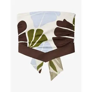 RO&ZO Capri Floral-print Bandeau Scarf Linen-blend Top - Multi