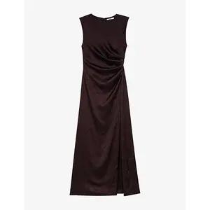 Maje Draped Round-neck Satin-effect Maxi Dress