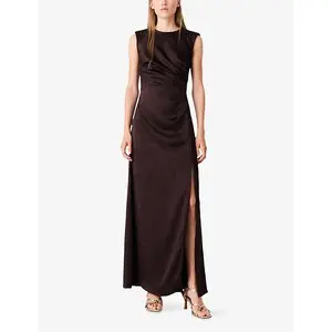 Maje Draped Round-neck Satin-effect Maxi Dress