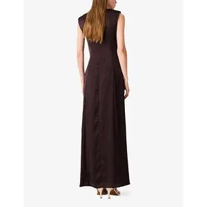 Maje Draped Round-neck Satin-effect Maxi Dress