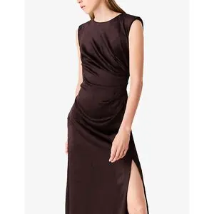 Maje Draped Round-neck Satin-effect Maxi Dress