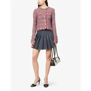 SELF-PORTRAIT Check Frayed Cotton-blend Jacket