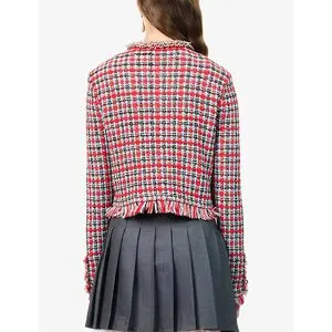 SELF-PORTRAIT Check Frayed Cotton-blend Jacket