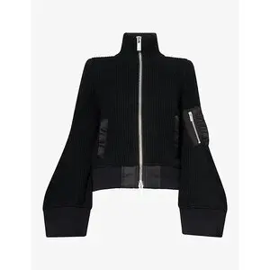 Sacai Funnel-neck Ribbed Wool Jacket - Black