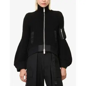 Sacai Funnel-neck Ribbed Wool Jacket