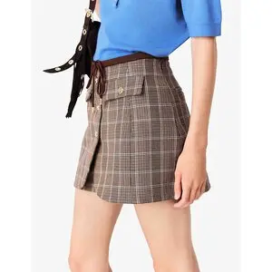 Maje Checked Layered-effect Cotton And Wool-blend Shorts