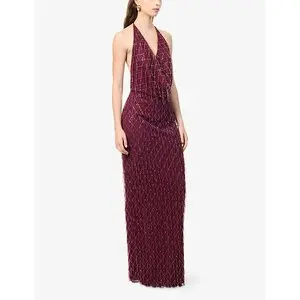 ROTATE BY BIRGER CHRISTENSEN Halterneck Open-back Sequin-embellished Maxi Dress