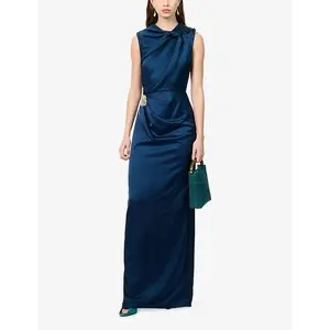 Erdem Draped Embroidered Satin Maxi Dress