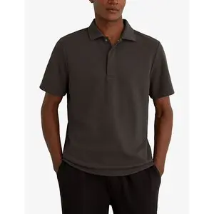 REISS Reed Micro-waffle Short-sleeve Stretch-jersey Polo - Brown