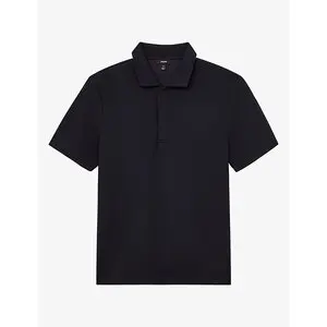 REISS Reed Micro-waffle Short-sleeve Stretch-jersey Polo - Navy
