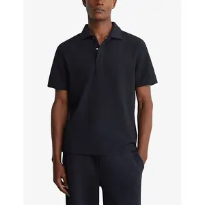 REISS Reed Micro-waffle Short-sleeve Stretch-jersey Polo - Navy