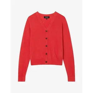 Whistles V-neck Relaxed-fit Cotton And Linen-blend Cardigan - Red