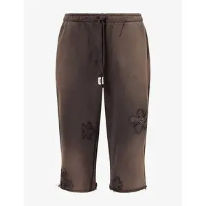 NAHMIAS Flower-embroidered Cotton Sweat Shorts - Black