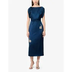 Erdem Floral-embroidered Satin Midi Dress