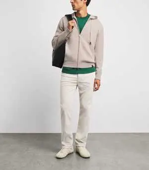 JACOB COHЁN Wool-silk Knitted Zip-up Hoodie - Beige